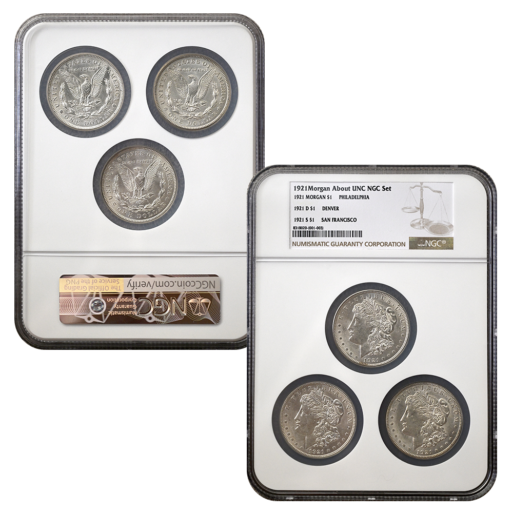 1921 PDS Morgan Silver Dollar 3-Coin Set | US Coins | Csnmint.com