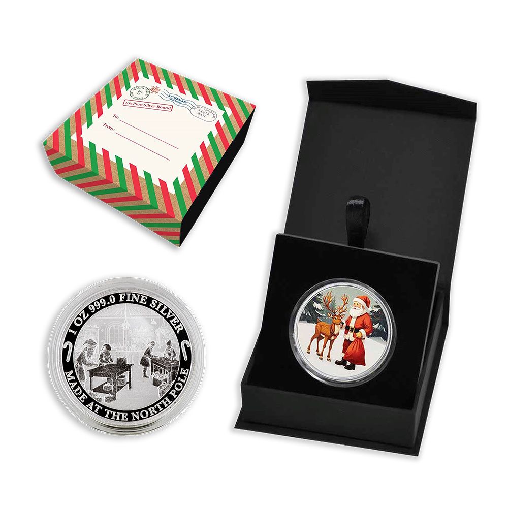 1oz Silver Colorized Santa & Reindeer | US Coins | Csnmint.com