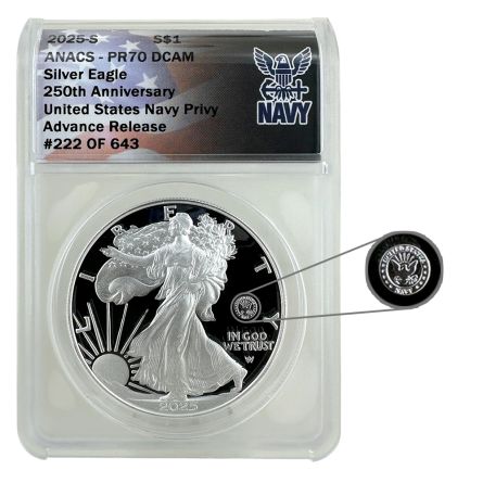 2025 250th Anniversary Navy Privy Silver Eagle | US Coins | Csnmint.com